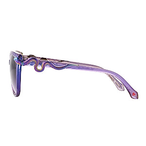 Betsey Johnson Women's Serpentine Sunglasses Cateye, Purple Crystal with Oil Slick Snakes, 56mm