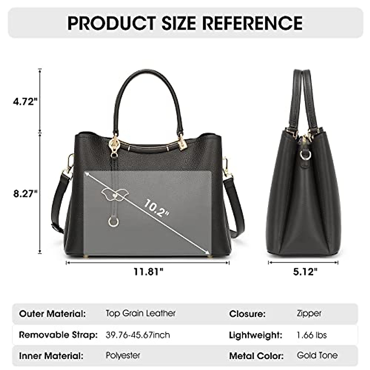Kattee Women Soft Genuine Leather Satchel Bags Top Handle Crossbody Purses and Handbags (Black)