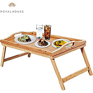 RoyalHouse Premium Bamboo Bed Tray, Breakfast Tray with Folding Legs, Portable Lap Tray Pack of 2