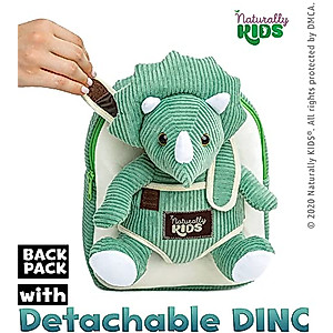 Naturally KIDS Small Dinosaur Backpack Dinosaur Toys for Kids 3-5 - Dinosaur Toys for 3 4 5 6 7 Year Old Girls Gift - Toddler Backpack for Boys Girl - Green Triceratops - Dinosaur Plush Stuffed Animal