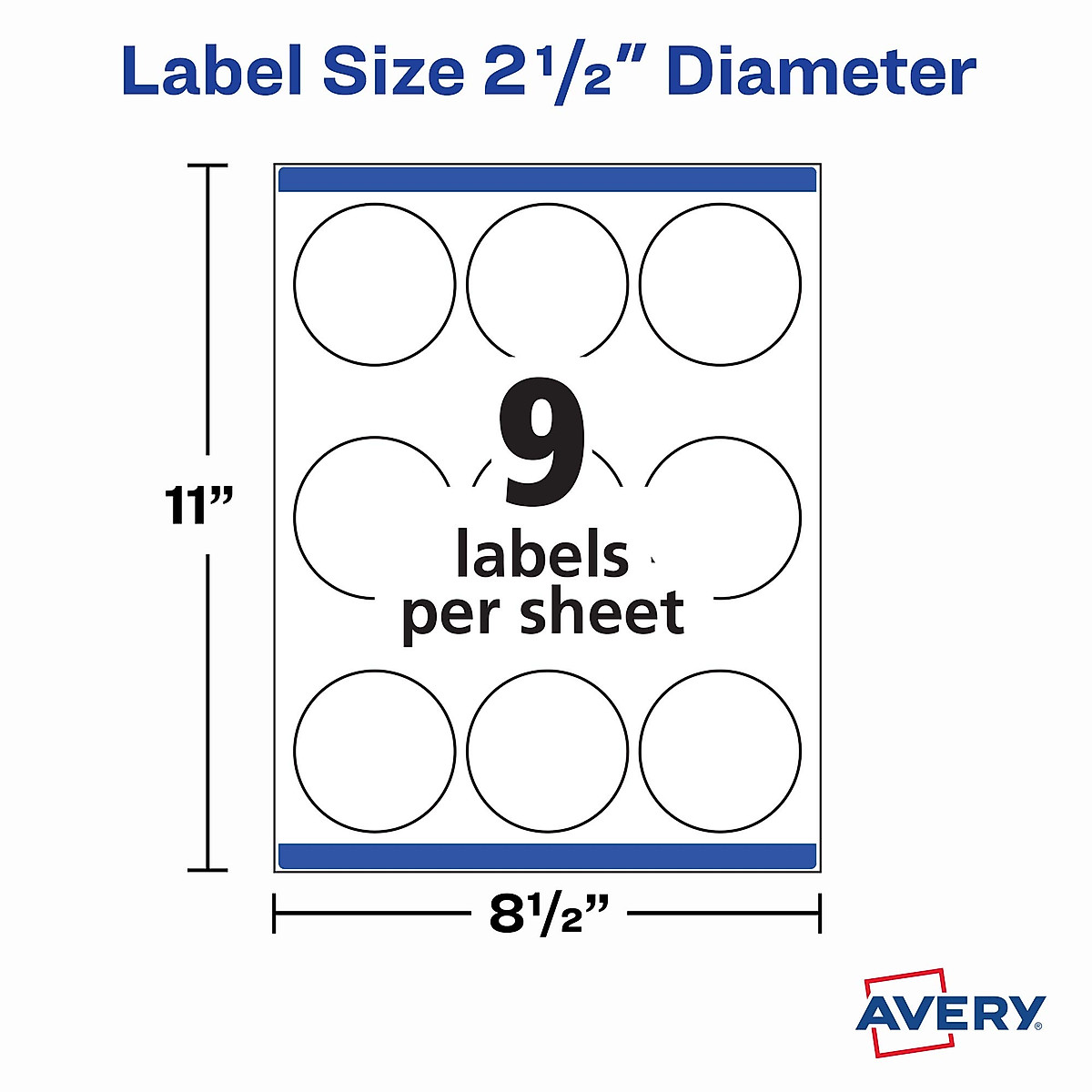 Avery Printable Blank Round Labels, 2.5" Diameter, Matte White, 225 Customizable Labels (22562)
