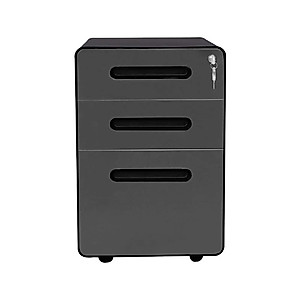 ApexDesk 3-Drawer Vertical Metal Mobile File Cabinet with Locking Keys - Charcoal Panel/Black Body