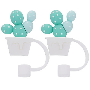 SEWACC 2 Pcs Straw Covers Silicone Straw Caps Reusable Drinking Straw Tips Lids Straw Toppers for Home Office (Cactus)