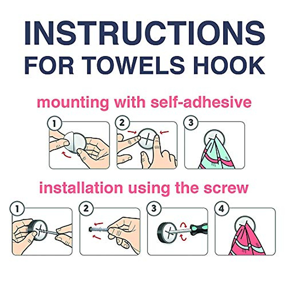 Eiqer 8 Pack Kitchen Towel Holder, Self Adhesive Wall Dish Towel Hook, Round Wall Mount Towel Holder for Bathroom, Kitchen and Home, Wall, Cabinet, Garage, No Drilling Required