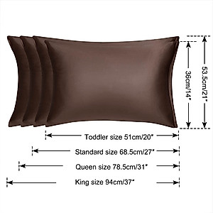 uxcell Standard Satin Pillowcase with Zipper, Super Soft and Luxury, Silky Pillow Cases Covers Set of 2, 21"x27", Brown