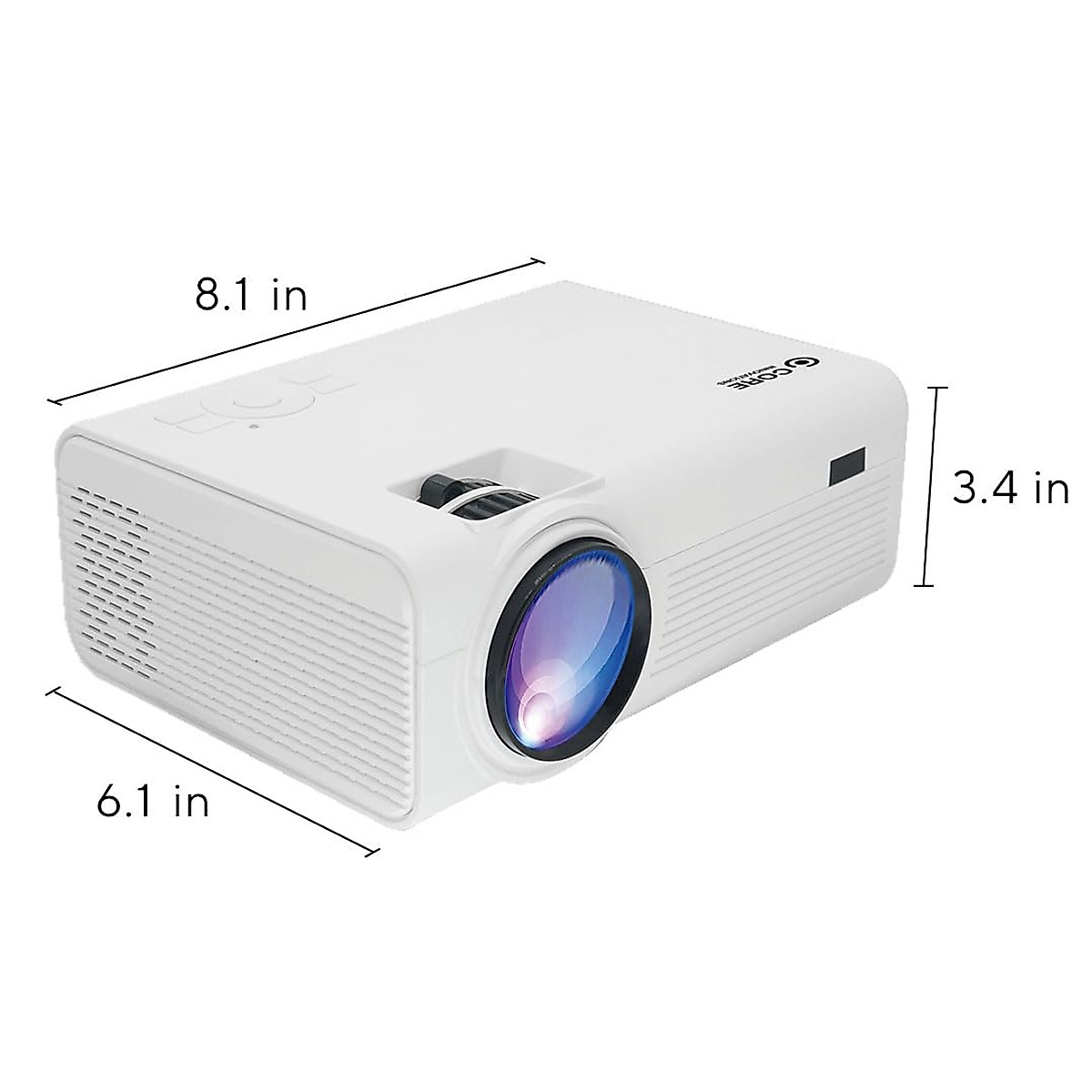 Core Innovations 150" LCD Home Theater Mini Projector, Adjustable Size, Built in Speakers, Compatible with TV Stick, Smartphone, Gaming Consoles, DVD Player, USB, (White)