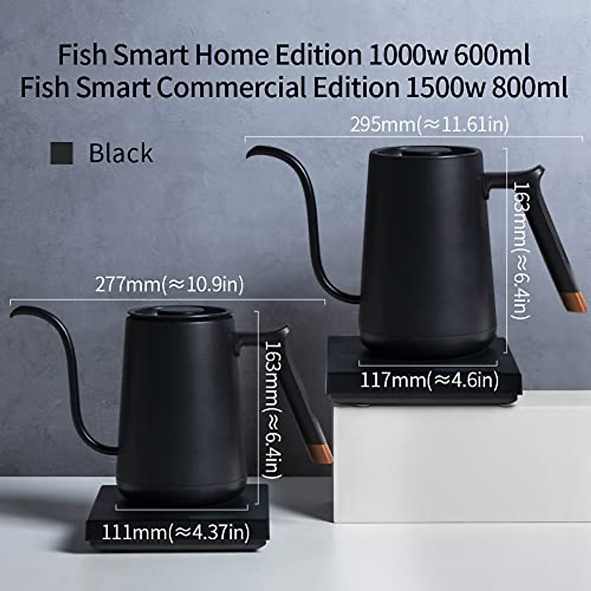 TIMEMORE Electric Gooseneck Kettle, Pour Over Coffee Kettle, Electric Kettle with Temperature Control for Coffee & Tea, 0.8L, Stainless Steel, Matte Black Fish Smart Kettle, 1350w