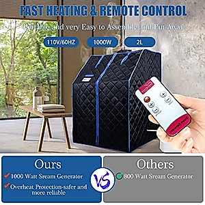 HOSAUNA Portable Steam Sauna Tent Folding Home Sauna Personal Sauna Spa with 2L Pot 1000W Nine-Speed Temperature Adjustment with Chair Remote Control for Detox Relax Indoor Sauna Black