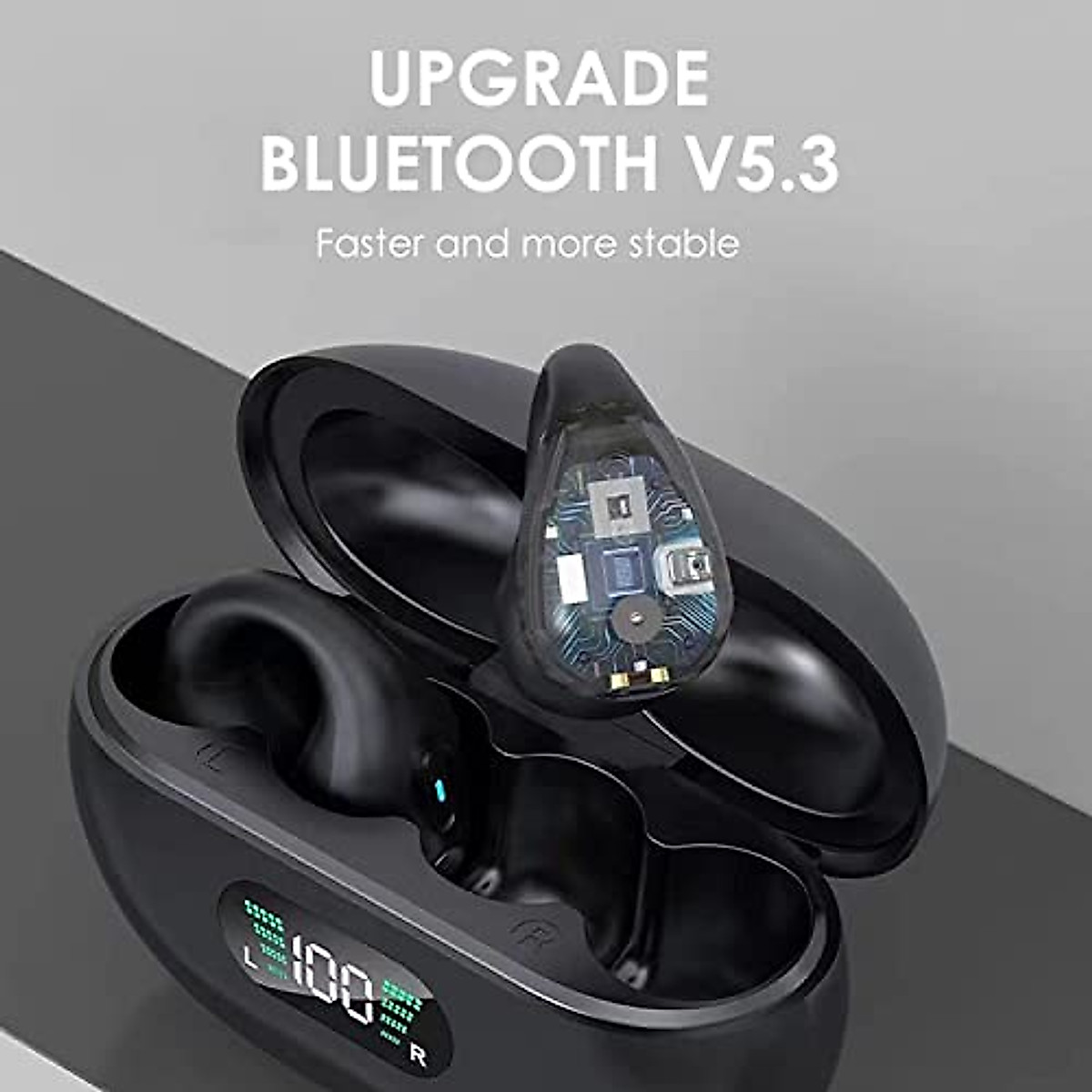 FAIIVE Wireless Ear Clip Bone Conduction Headphones, Open Ear Mini Wireless Bluetooth Ear Clip Bone Conduction Running Sports Headphones (Khaki)