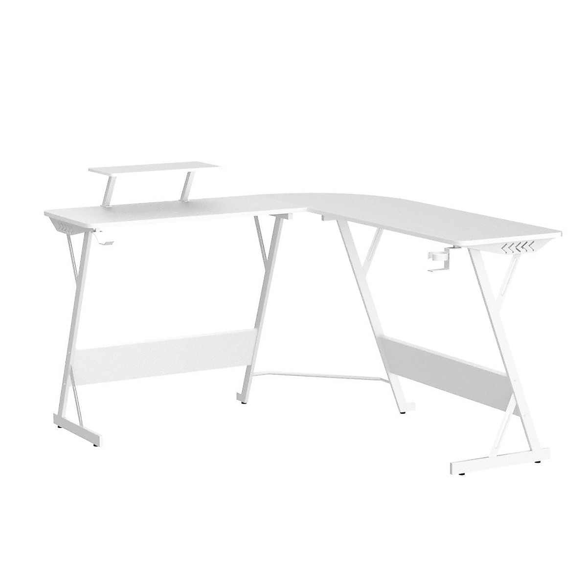 MOTPK White Gaming Desk with LED Lights, Carbon Fiber L Shaped Gaming Desk, Corner Gaming Desk L shape, Gamer Desk Gaming Table with Monitor Stand & Cup Holder & Headphone Hook, 51 Inch, Gift Ideas