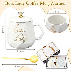 Hushee Lady Coffee Mug Warmer for Women 13.5 Oz Cup Warmer with Mug Set Electric Tea Water Warmer Appreciation Cup Heater with Lid Spoon and Coaster for Desk Office Home Birthday Gifts (White)