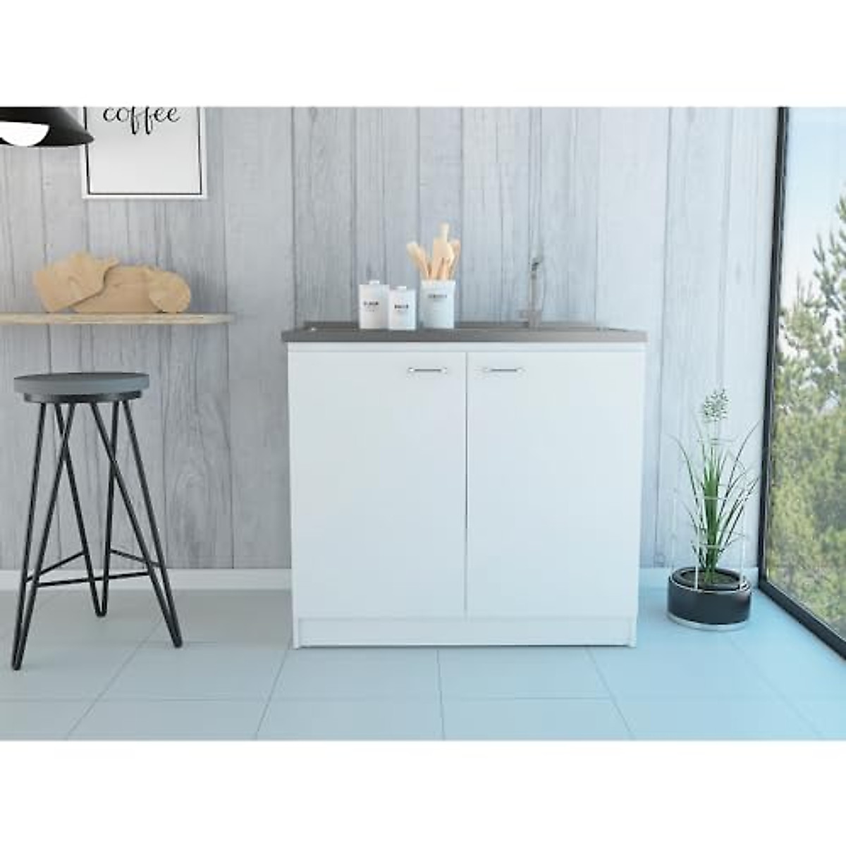 Tuhome Napoles Utility Sink with Cabinet, Double Door, One Shelf -White