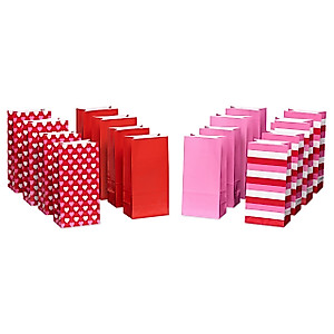American Greetings 10.375" Valentine's Day Goodie Bags, Hearts and Stripes (16-Bags)