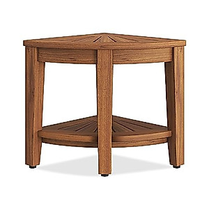 AquaTeak Floor Model - 15.5" Kai Corner Teak Shower Bench with Shelf