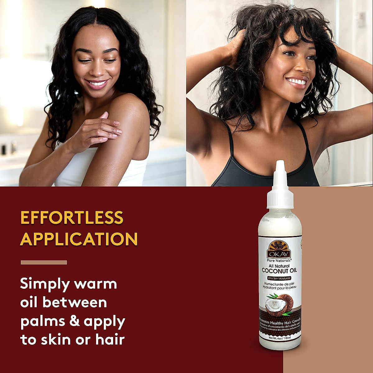 OKAY 100% COCONUT OIL for HAIR and SKIN 4oz / 118ml