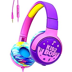 Kidz Bop Wired Headphones for Kids | Microphone | 3.5mm Plug | Volume Limiting 85dB/94dB | Soft Pads | Adjustable | School Use | Christmas 2022 Present | Gift 3 4 5 6 7 8+ Year Old Girls Boys Toddlers