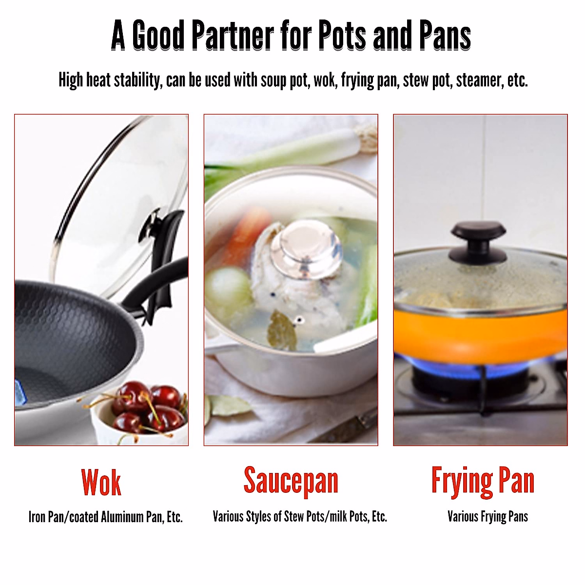 MroMax Universal Pot Lid Cover Knob Stand, Pot Lid Handle Replacement Knob for Kitchen Cookware, Black Large with Three Lines Pattern 2Pcs