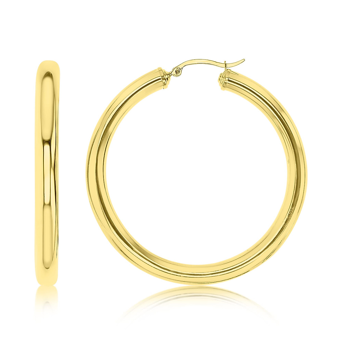 14k Yellow Gold 5mm Solid Polished Round Hoop Earrings for Women | 5mm Thick Classic Round Hoop Earrings | Shiny Polished Earrings for Women, 4x50mm