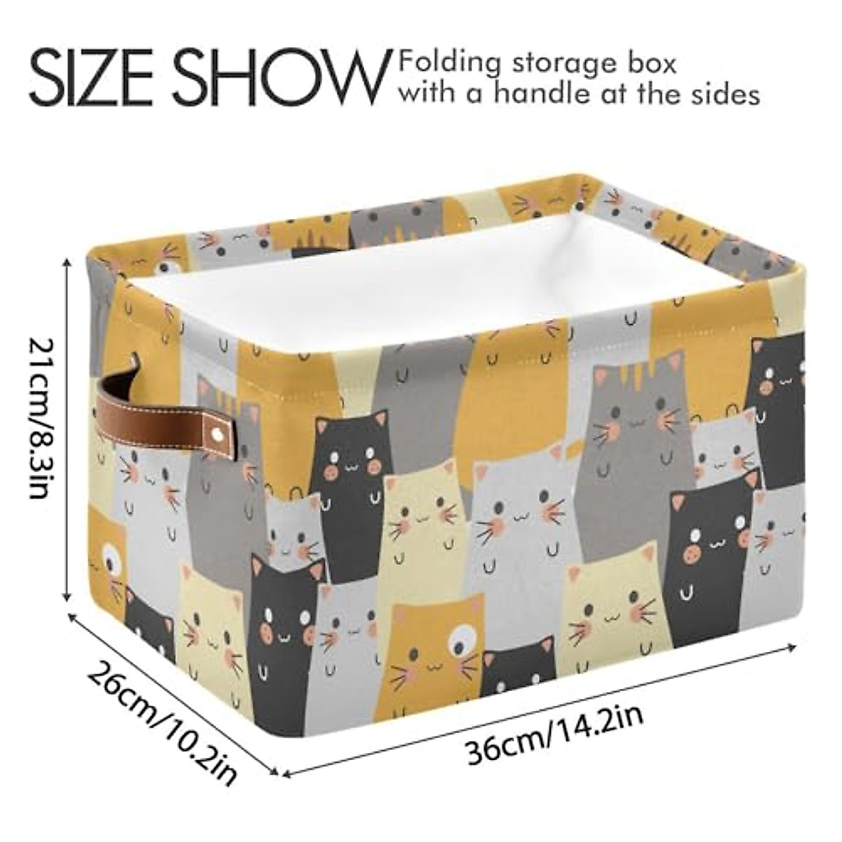 Cartoon Cats Storage Basket Bins Decorative Toy Organizer Bins Laundry Hamper Baskets with Handles for Bedroom Office Clothes Pet Nursery Living Room,2 pcs