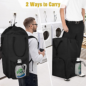 Laundry Bag Backpack Extra Large 110L, Stand up Laundry Hamper Basket for College Dorm Essentials, Collapsible & Extension Laundry Backpack Multi Pockets for Laundromat, Apartment, Travel, Black