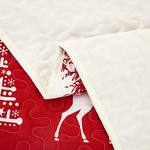 DJY Christmas Quilt Set King, Xmas Tree Elks Printed Quilt Coverlet for All Season Rustic Christmas Bedding Quilt with 2 Pillow Shams Christmas Microfiber Bedspread Set for Kids Teens 90"x104"