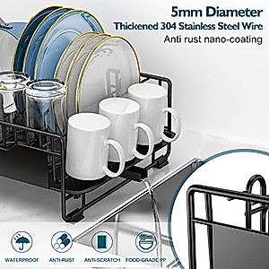 YASONIC Dish Drying Rack with Drainboard - Small Stainless Steel Dish Drainer with Swivel Spout - Dish Racks for Kitchen Counter- Rustproof Dish Rack with Removable Utensil Holder - Black