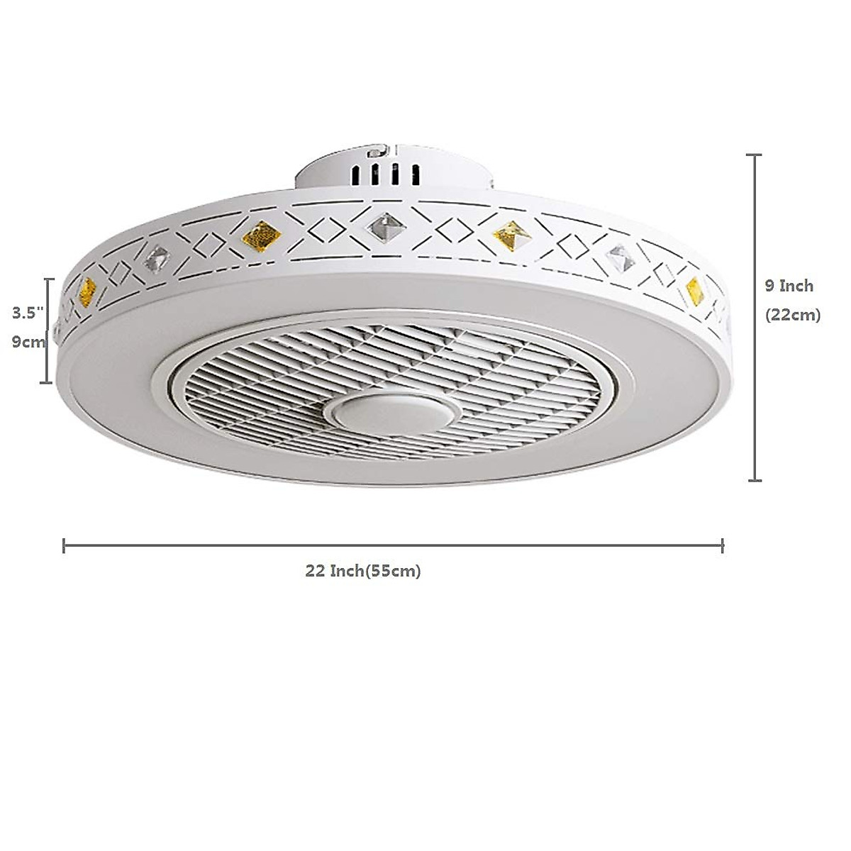 TFCFL 22 Inch Ceiling Fan with Light and Remote Control,Modern LED Semi Flush Mount Light Fandelier,3 Colors 3 Speeds Changing,64W,Enclosed Fan,Quiet Motor,Indoor Light,White