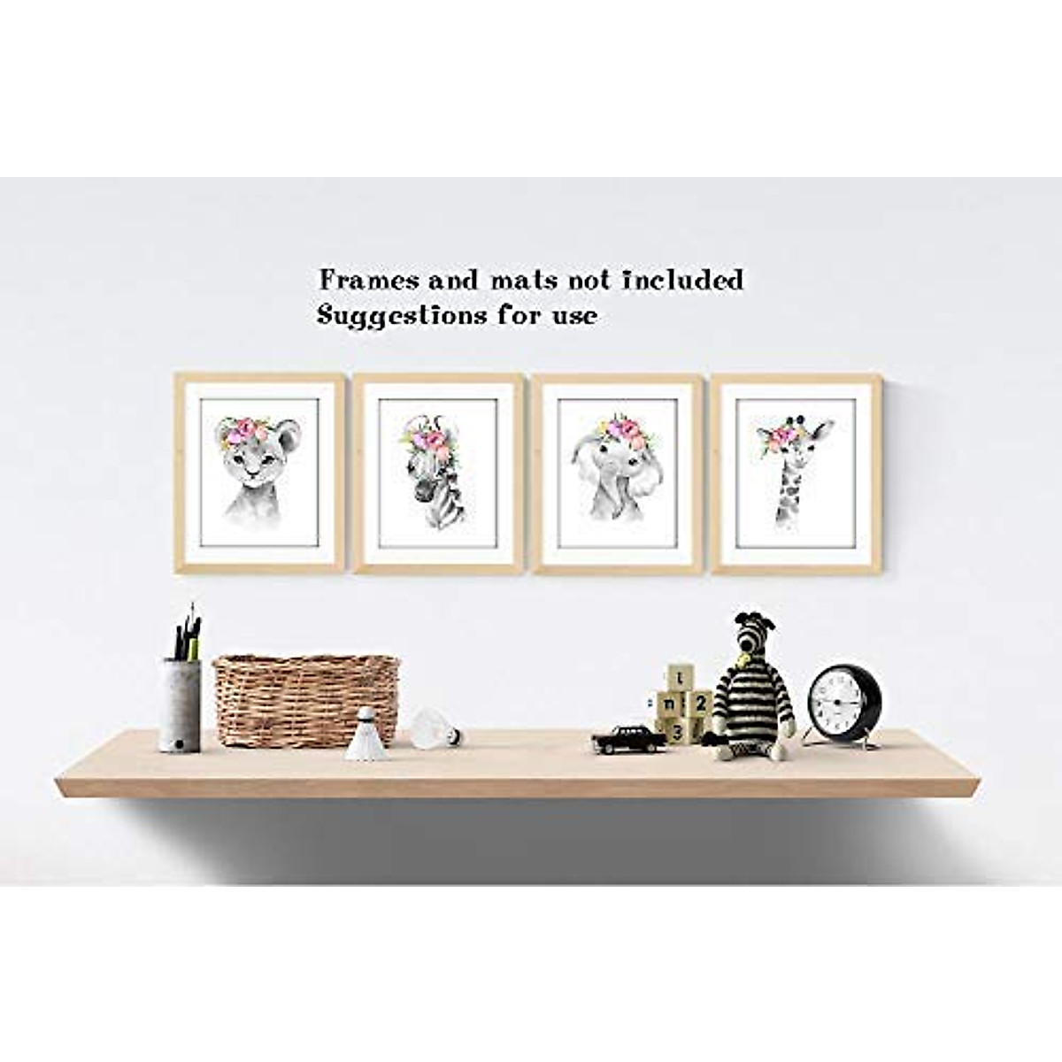 Safari Animals Wall Art Prints - Nursery Decor - Set of 4 - Zoo Animal Pictures - Unframed - (8x10)