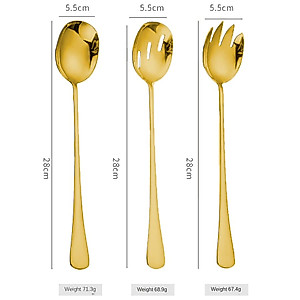 ARFUKA Salad Servers Salad Serving Sets Stainless Steel 11" Buffet Salad Spoon and Salad Fork Dishwasher Safe Large Metal Serving Utensils Gold, Set of 3