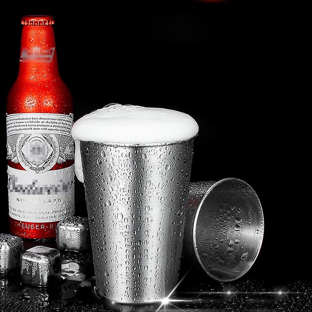 Pinshion Stainless Steel Cups with Lids and Straws, Drinking Tumbler with Silicone Sleeves 12 Oz Eco-Friendly BPA-Free for Kids/Adults, Unbreakable Metal (5 Pack)