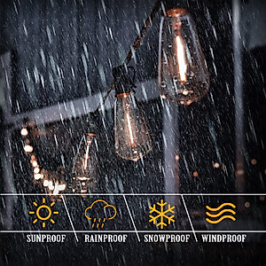 DAMAING Outdoor LED 100 FT Patio String Lights,52 ST38 Shatterproof Edison Style LED Bulbs,Vintage Plastic String Lights Waterproof for Bistro Gazebos Backyard Balcony Porch.