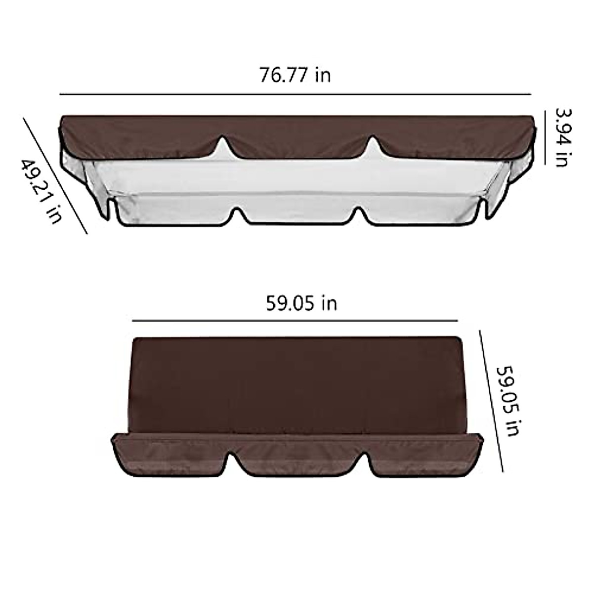 Swing Canopy&Swing Cushion Replacement 3 Seater Sets,Swing Canopy Cover Waterproof Oxford Cloth Garden Patio Outdoor, Garden Swing Seat Replacement Canopy, Double Swing Replacement Canopy (Brown C)