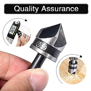 HOHXEN 3Pcs 1/4'' Hex 5 Flute 90 Degree 1/2'' 5/8'' 3/4'' Countersink Drill Bit for Wood Metal Quick Change Set