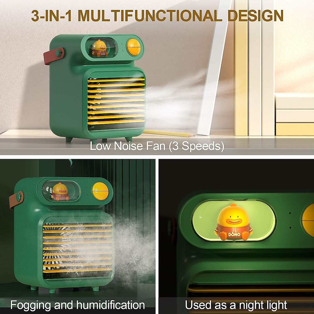 Portable Air Conditioner Fan, CEENFFO Personal Air Cooler 3-in-1 Mini Conditioner 3 Wind Speed, 3 Colors Desktop Air Conditioner with Handle for Home/Office/ Room/Outdoor