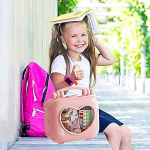 Pink Heart Storage Box Plastic Storage Case for Art Craft and Cosmetic Hair Accessories Organizer Portable Handled Multipurpose Organizer for Home School Office (Pink)