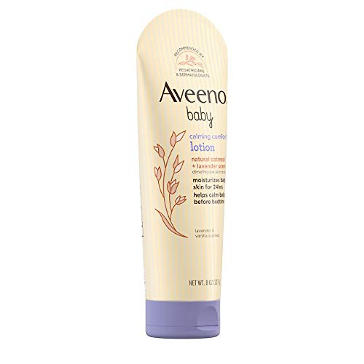 Aveeno Baby Calming Comfort Moisturizing Lotion with Relaxing Lavender & Vanilla Scents, Non-Greasy Body Lotion with Natural Oatmeal & Dimethicone, Paraben- & Phthalate-Free, 8 fl. oz