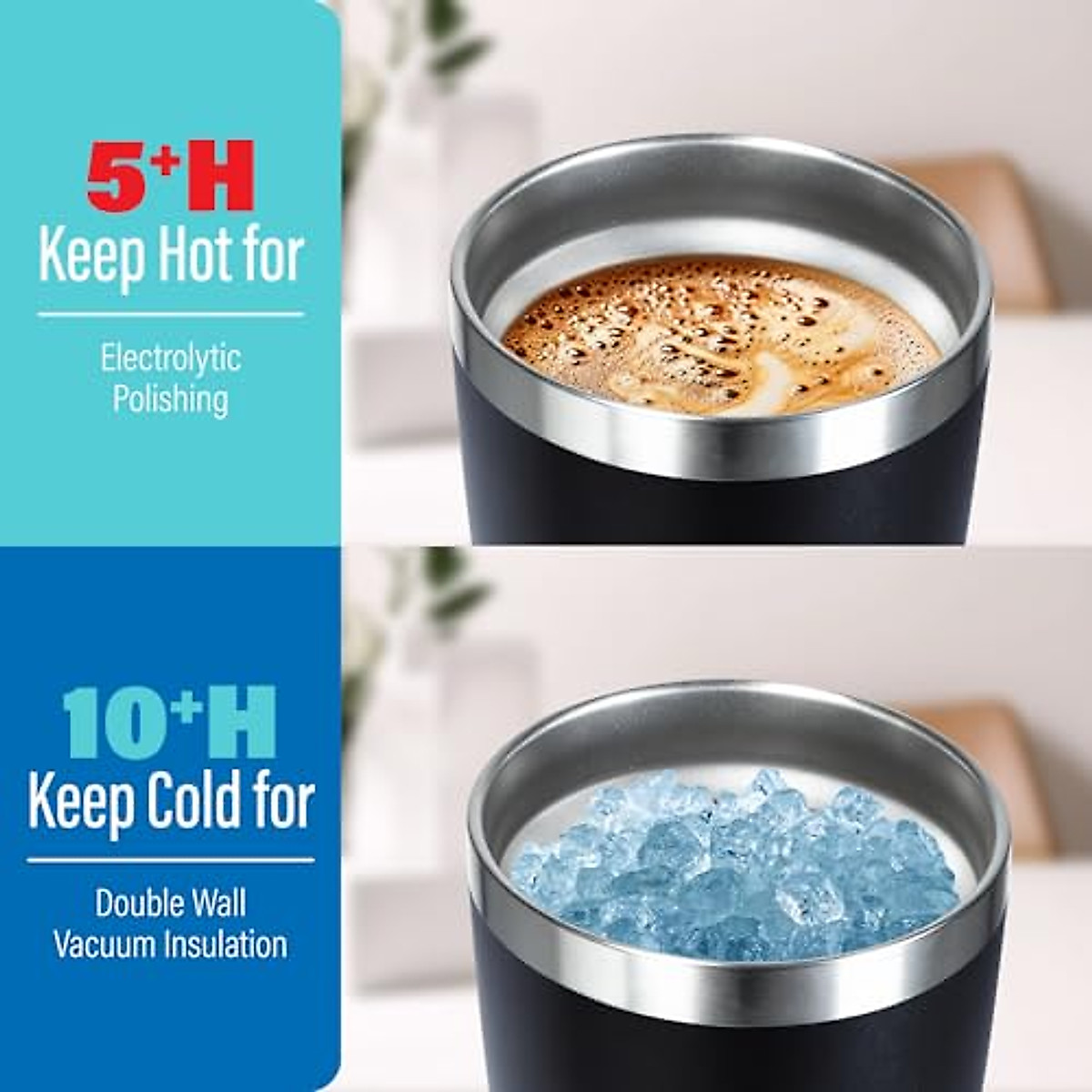 20 oz Tumblers, Stainless Steel Travel Coffee Mug with Lid, Double Wall Vacuum Insulated Coffee Tumbler, Durable Powder Coated Coffee Cup for Hot and Cold Drinks 1 Pack, Black