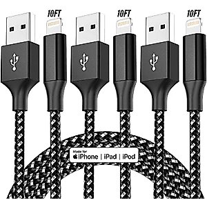 [Apple MFi Certified] 3Pack 10FT Nylon Braided Lightning Cable Fast Charging Cord Compatible with iPhone 13 12 11 Pro Max XR XS X 8 7 6 Plus SE and More