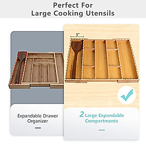 oridom Expandable Bamboo Kitchen Drawer Organizer with 4 Removable Inserts for Cutlery and Utensils, Adjustable Bamboo Wood Cutlery Tray in Drawer for Flatware and Silverware in Kitchen, 9 Slots