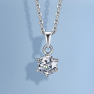 MomentWish Simple Necklace for Women, Birthday Gifts for Her, 1Carat Moissanite Necklace 925 Sterling Silver Solitaire Necklace, Mother's Day Holiday Valentine's Day Gift