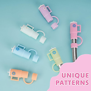 NiHome 6Pcs Silicone Straw Cover Cap Fit for Stanley 30 oz/40 oz Quencher H2.0 Cup, 0.4 inch/10 mm Straw Toppers Compatible with Stanley Tumbler, Dust-proof Straw Tip Lids, BPA-Free, Reusable