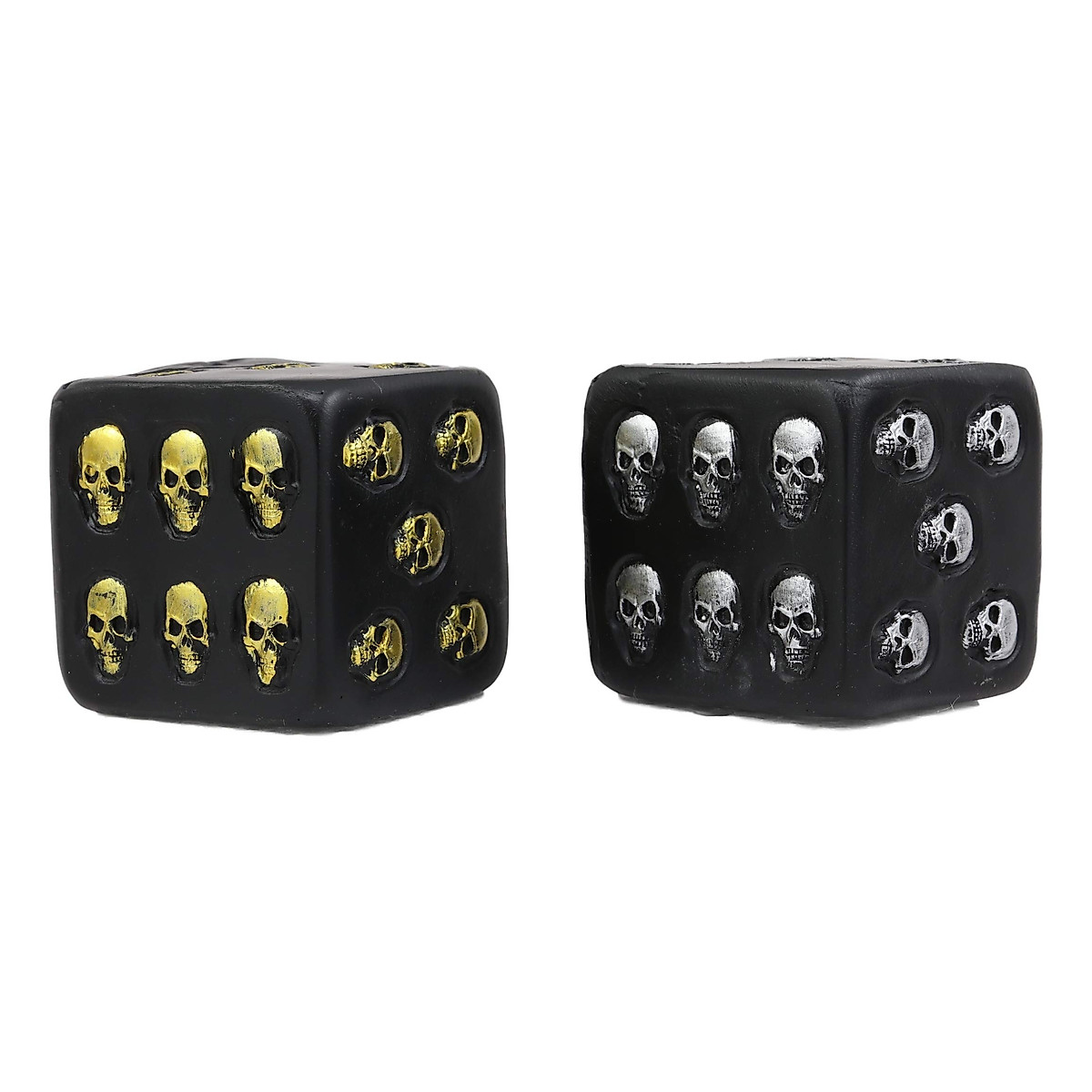 Ebros Oversized Large Decorative 2.25"High Cube Silver And Gold Skull Face Gaming Dice Set of 2 In Matte Black Finish As Ossuary Macabre Spooky Halloween Decor Sculpture Of Graveyard Skulls Skeletons