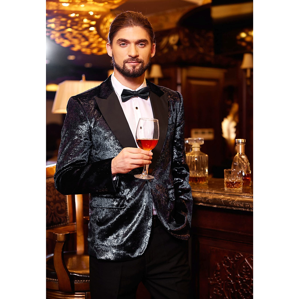 COOFANDY Men's Shiny Velvet Suit Jacket Sequin Tuxedo Blazer for Prom Dinner Party Weddding Black