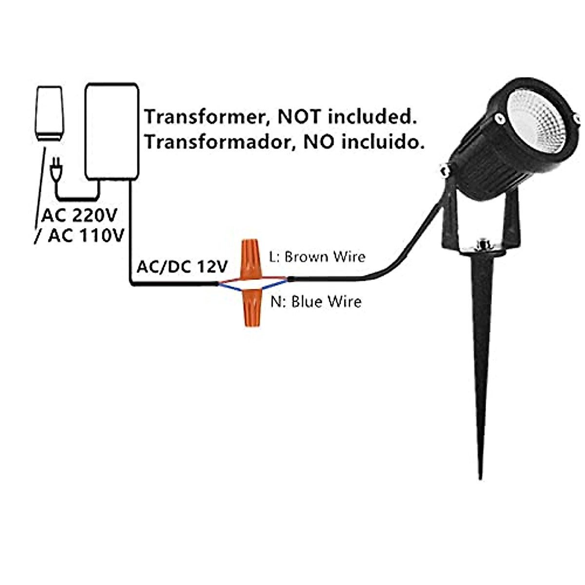 Youngine 12V Outdoor LED Lawn Light Lamps Landscape Spotlight 5W COB Garden Patio Wall Yard Path Decorative Lighting with Spiked Stand, Pack of 2 (Warm White),NO Plug