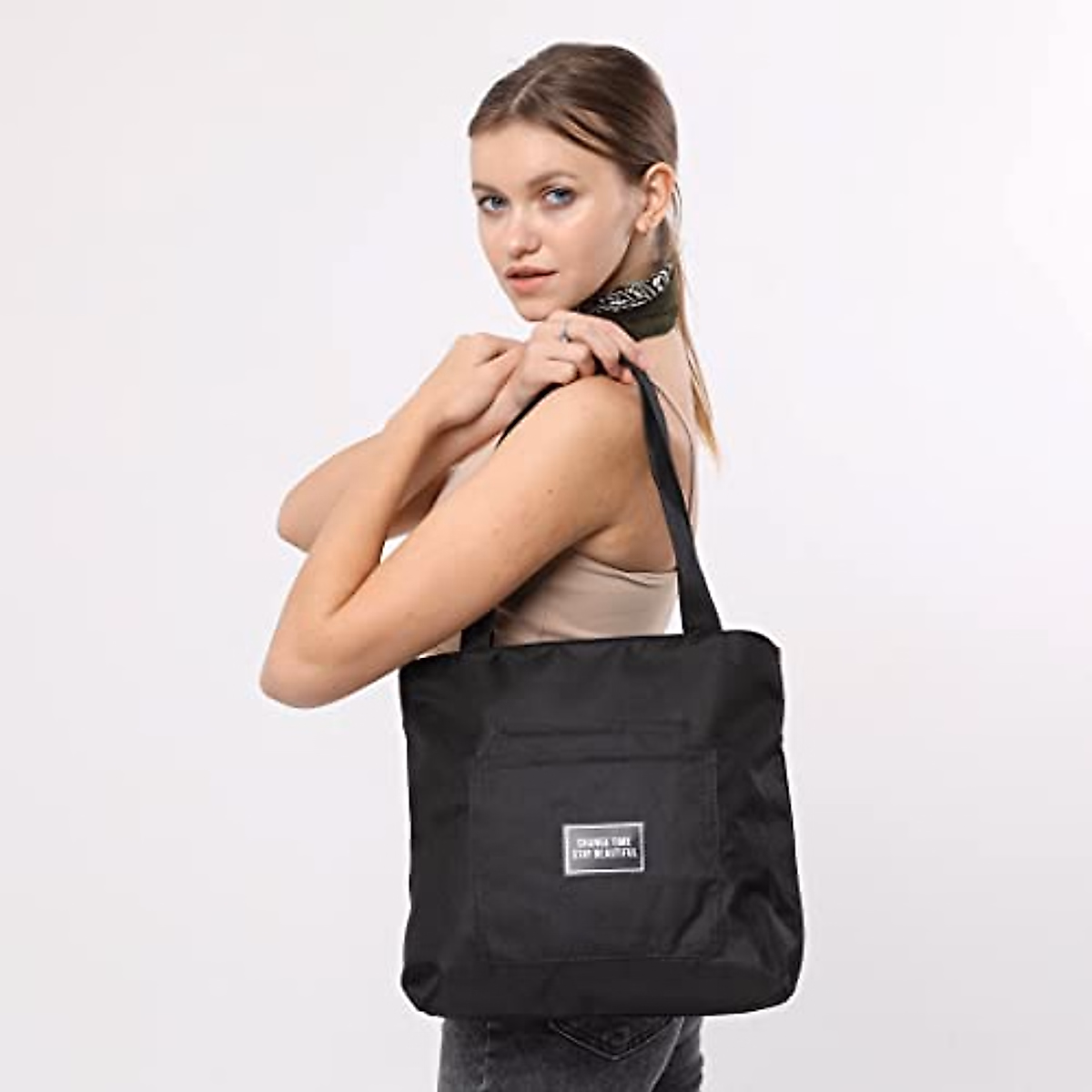 Tote Bag for Women Travel Work School Beach Bag and Internal Purse Baby, Yoga, Gym Large Canvas (Carbon with Front Phone Pocket)