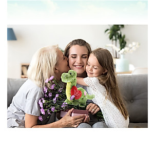 DolliBu I Love You Valentine Green Dinosaur Plush - Cute Dinosaur Stuffed Animal with Red Heart and Name Personalization Gift for Valentines Day, Birthday, Anniversary, Romantic Date - 10 Inches