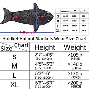 HOIDKET Shark Blanket Wearable Blanket Hooded for Adult Women Men Super Soft Cozy Flannel Throw Blanket Animal Onesie Shark Sleeping Bag Shark Gifts(Shark, 77'' H x 27'' W (Fit for Height 5'3"-5'10"))