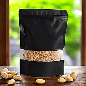 Boshmo Matt Stand Up Pouch Bags, 100 Pieces Reusable Zip Lock with Matt Window for Multi-purpose Storage (Black)