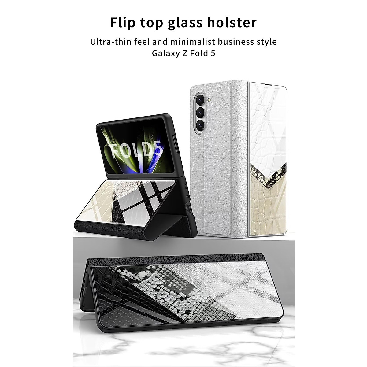 XIMAND for Samsung Galaxy Z Fold 5 5G Case with S-Pen Holder Pocket, Kickstand,Luxury Flip Plating Shockproof Glass Hybrid Leather All-Inclusive Flip Cover.(Grey)