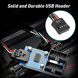 Rocketek Motherboard USB 2.0 9pin Header 1 to 2 Extension Hub Splitter Adapter - Converter MB USB 2.0 Female to 2 Female - 30CM Cable USB 9-pin Internal Cable 9 pin Connector Adapter Port Multiplier …